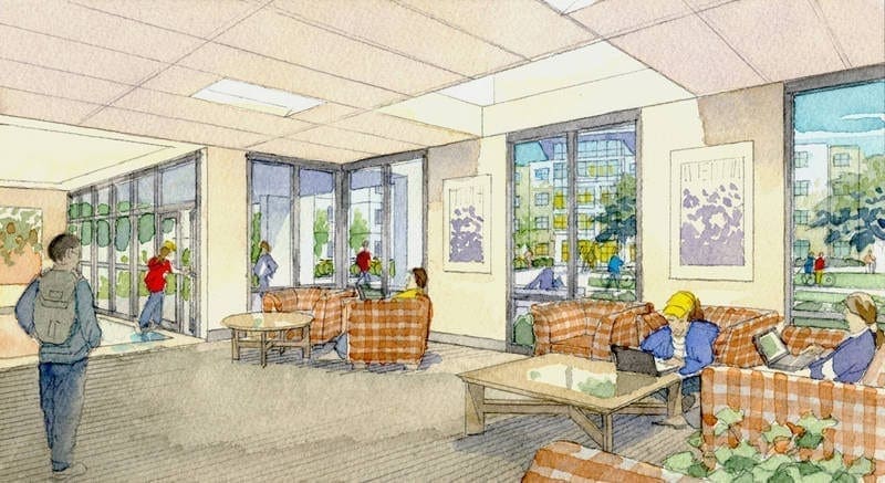 Watercolor Rendering of Dormitory Interior Lobby | Jeffrey Michael George