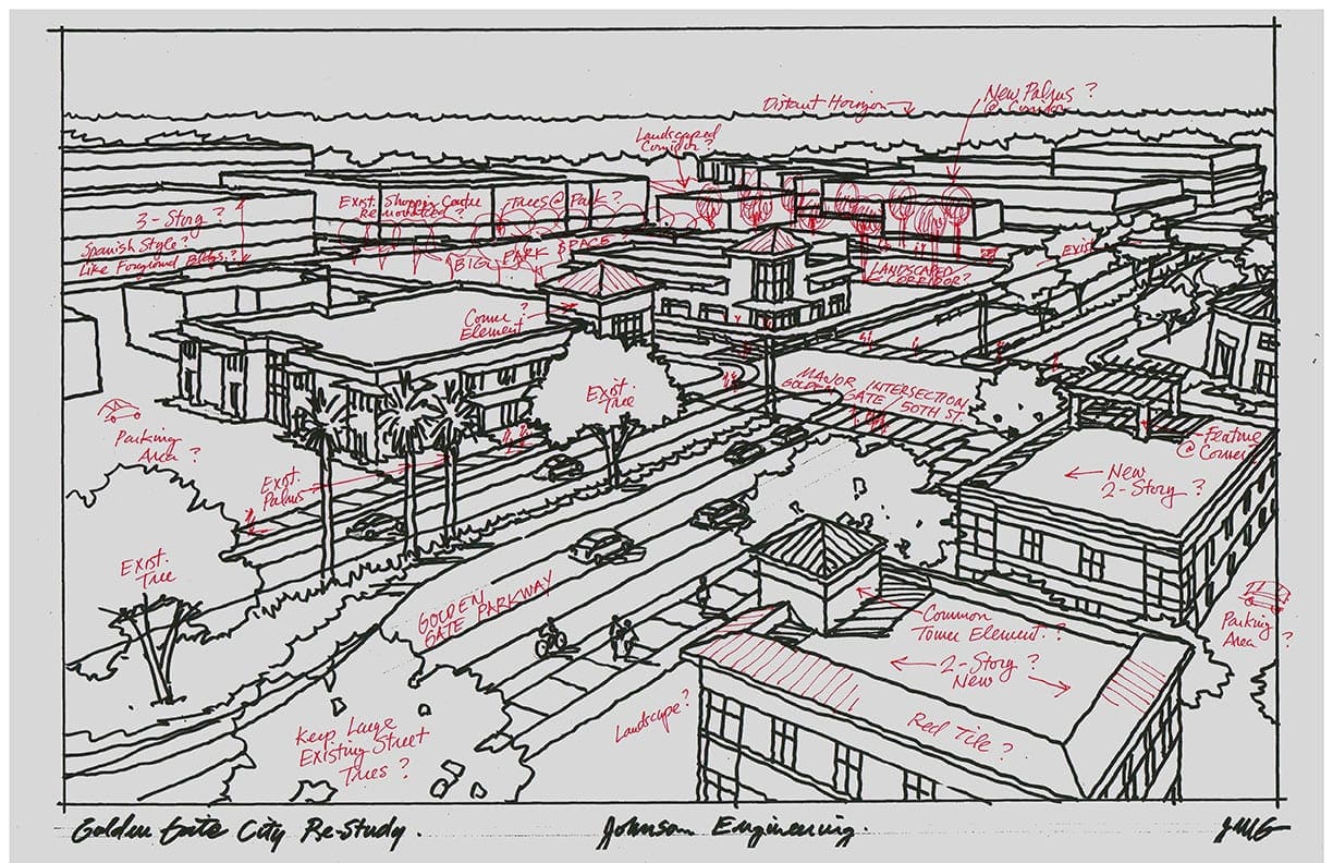 Rough Freehand Perspective Sketch of Redevelopment District | Jeffrey ...
